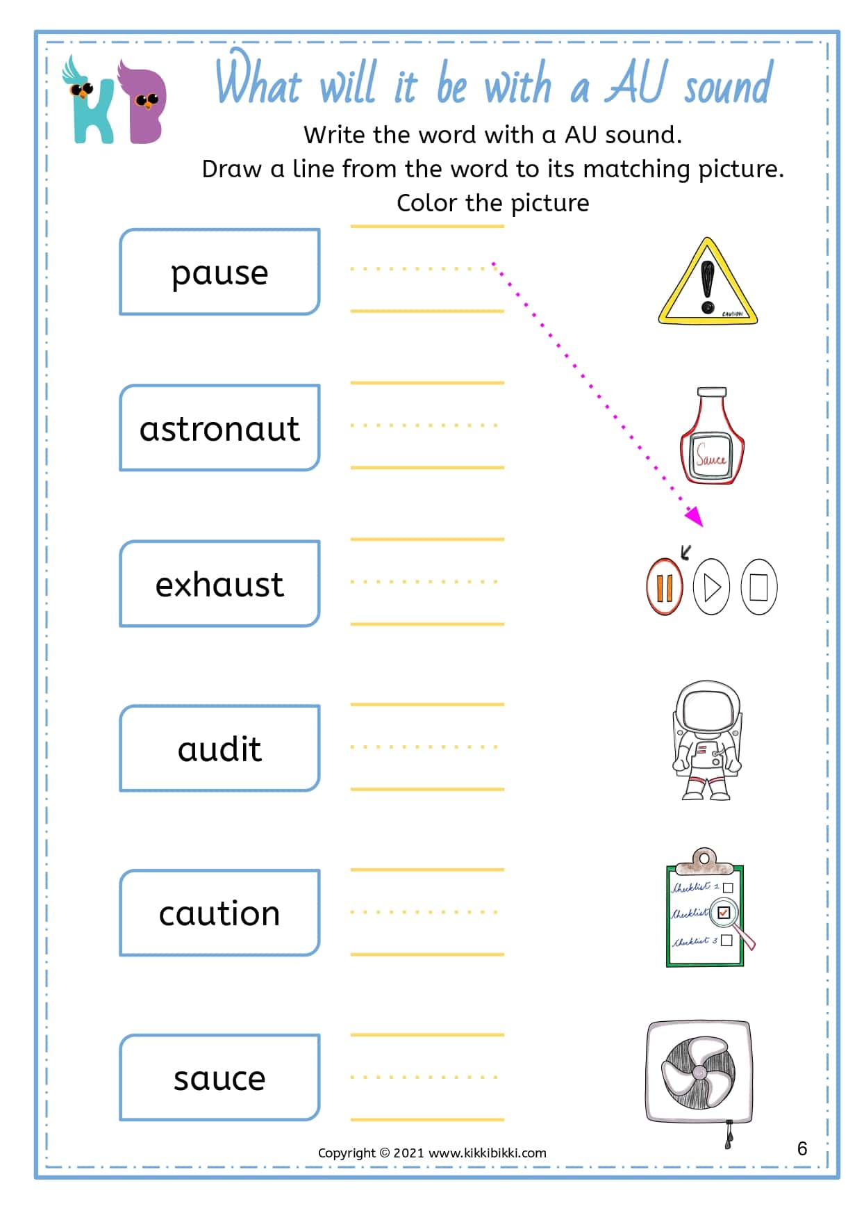 Introduction to AU Sound: Read and Match Worksheets