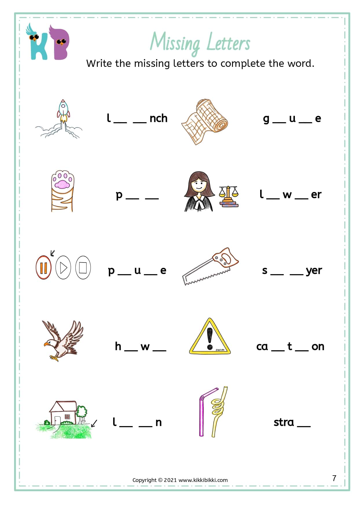 AU and AW Sound Families: Missing Letters Worksheets