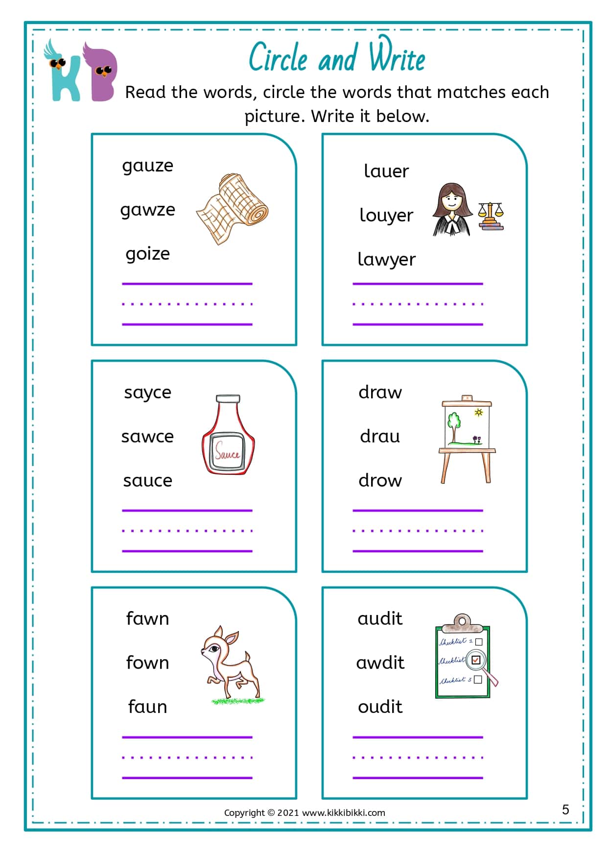 AU and AW Sound Families: Read and Find Worksheets