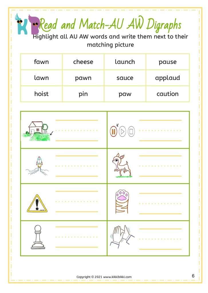 Consolidating AU and AW Sound Families - Read and Match