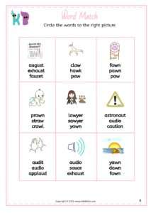 AU and AW Sounds: Free Word Match Worksheets