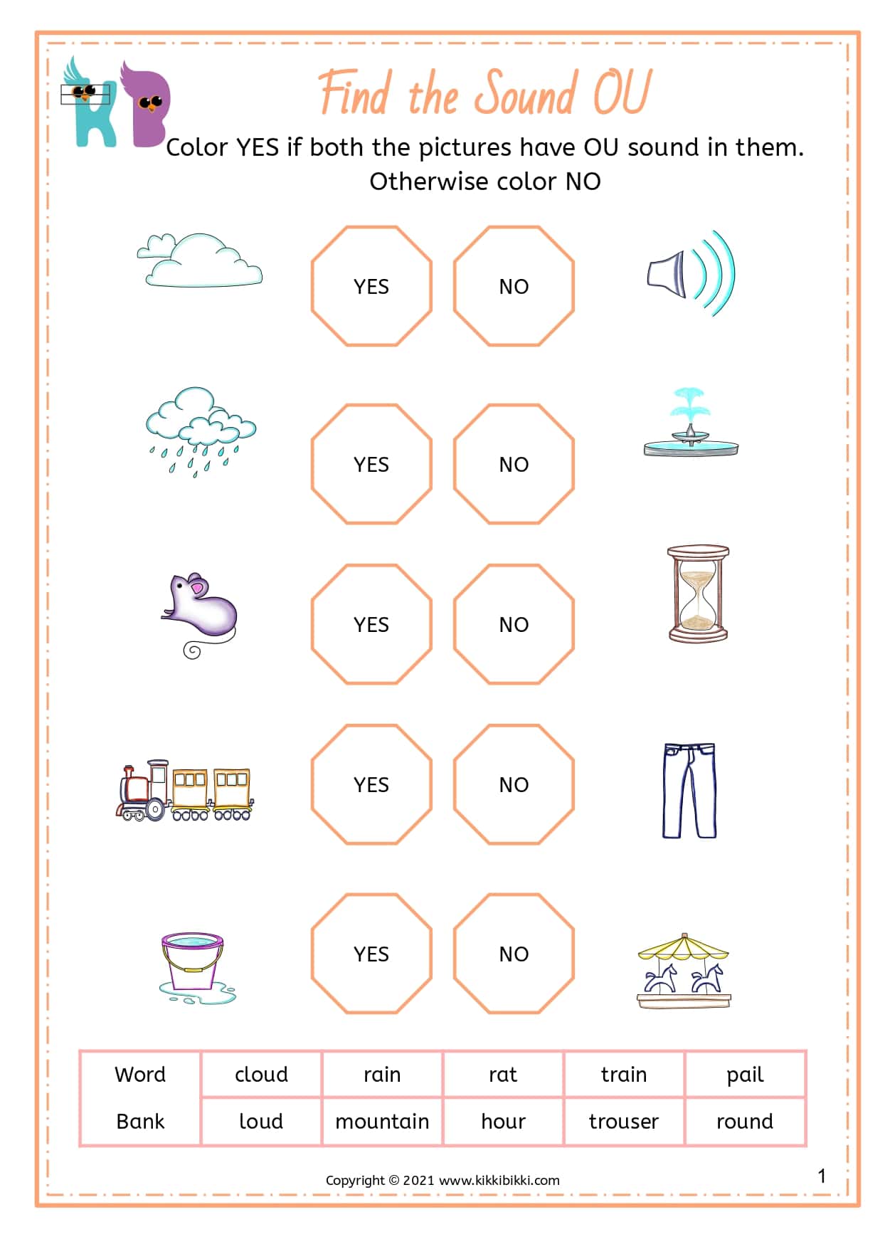Introduction to 'OU' Sound - Find the Sound Worksheets for Kids