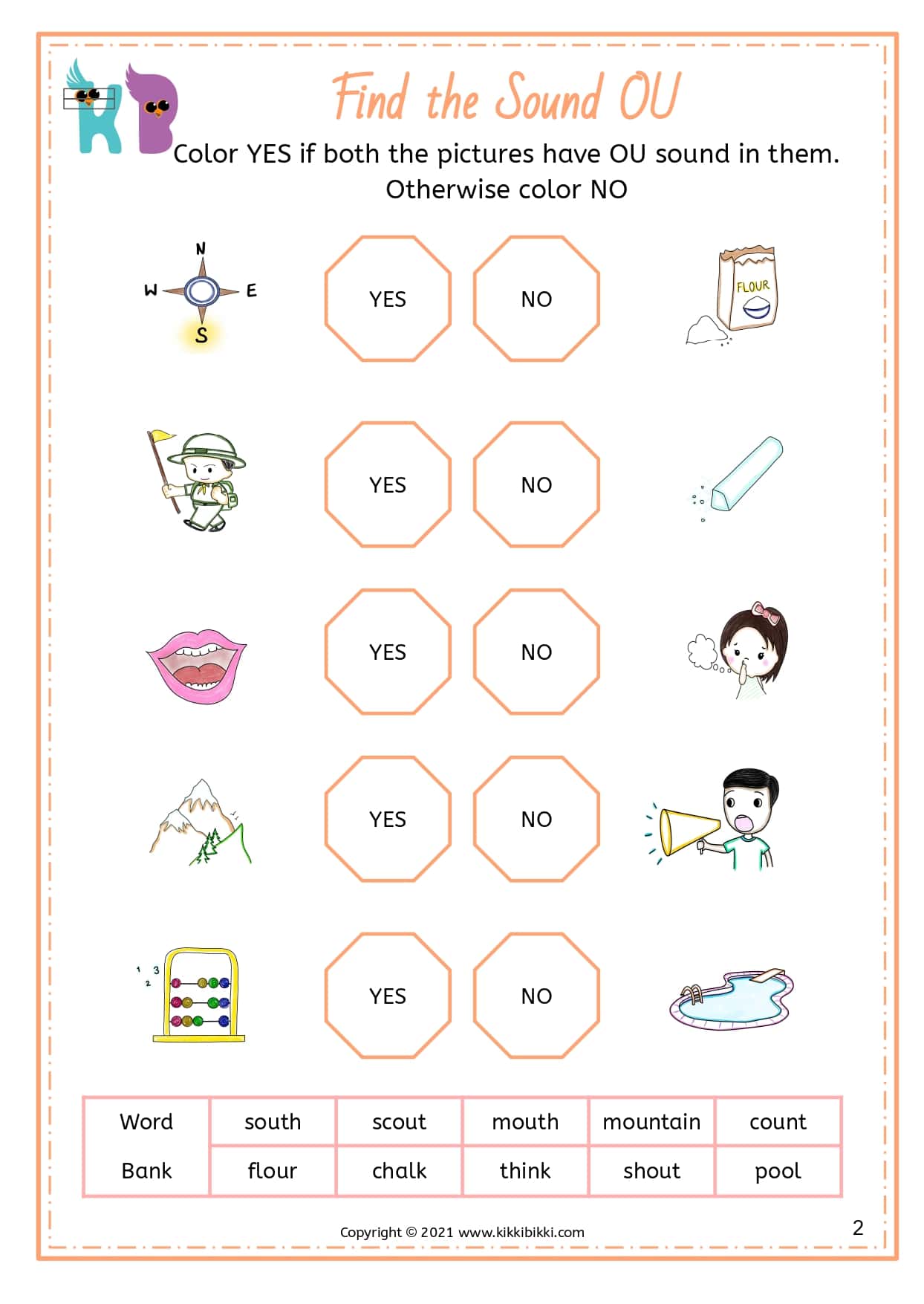 Introduction to 'OU' Sound - Find the Sound Worksheets for Kids
