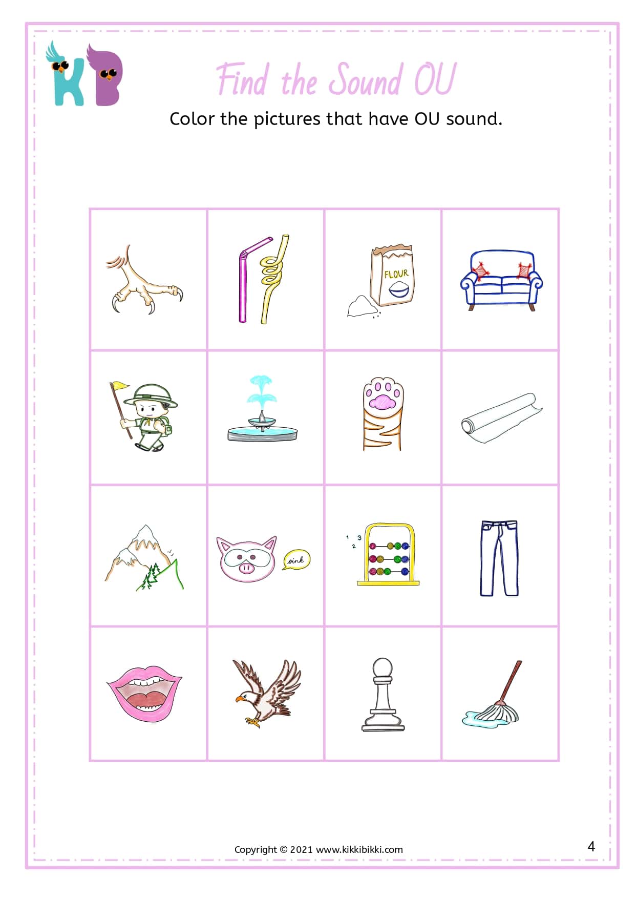 Introduction to 'OU' Sound - Find the Sound Worksheets for Kids