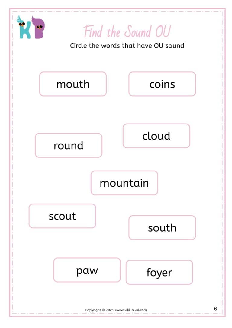 Introduction to 'OU' Sound - Find the Sound Worksheets for Kids