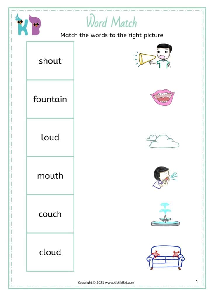 Exploring Vowel Diphthongs: OU Sound Word Match Worksheets