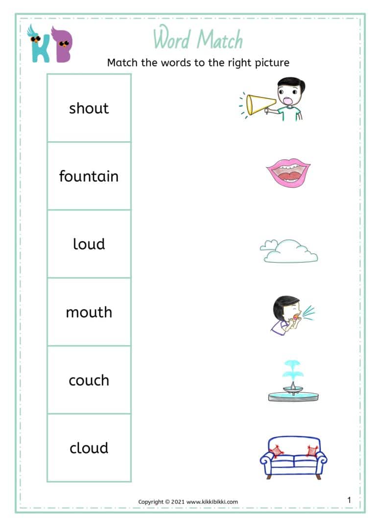 Exploring Vowel Diphthongs: OU Sound Word Match Worksheets