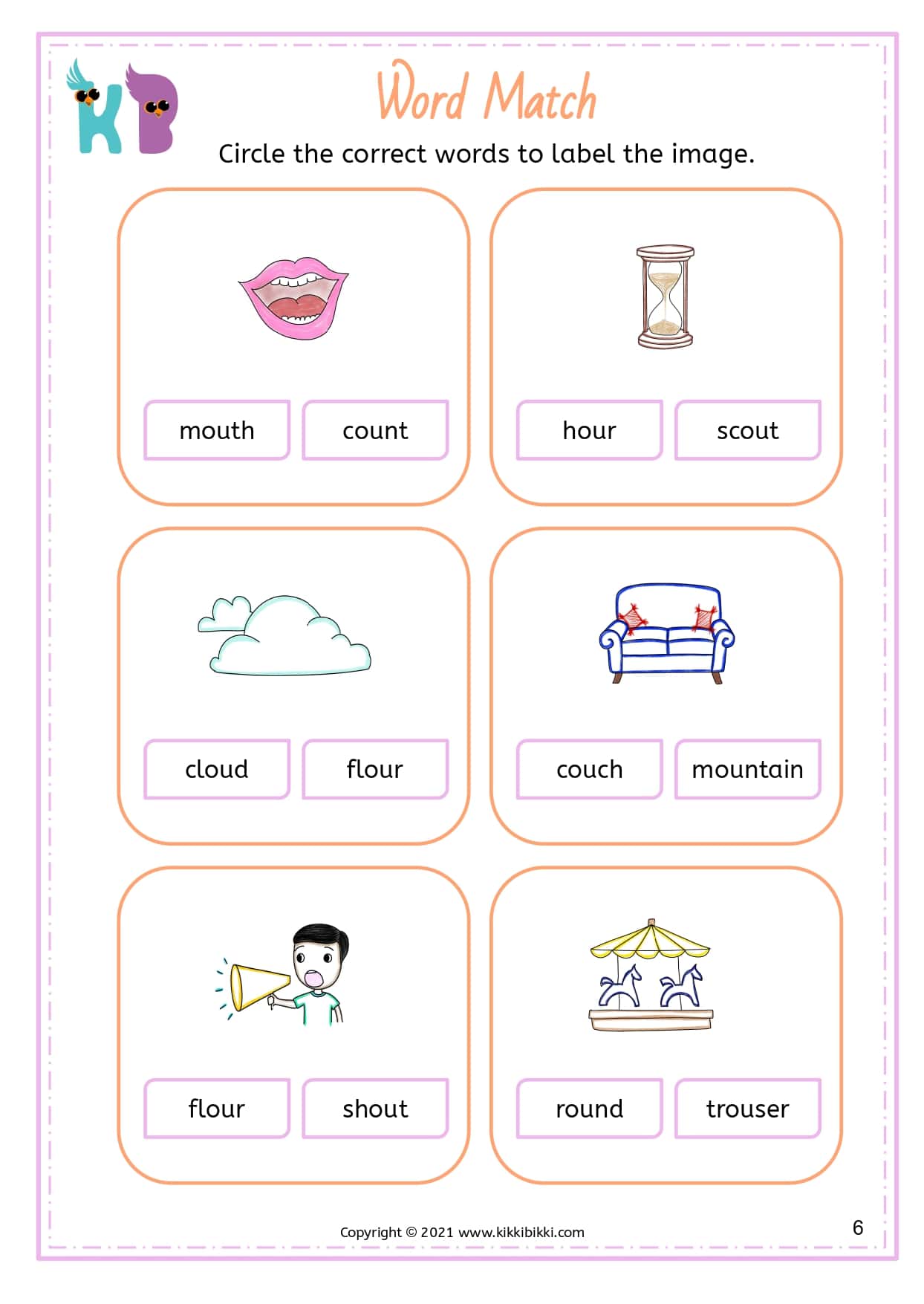 Exploring Vowel Diphthongs: OU Sound Word Match Worksheets