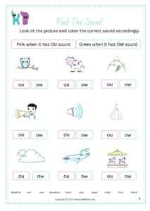 Find the Sound Worksheets for 'ou' and 'ow' Words"