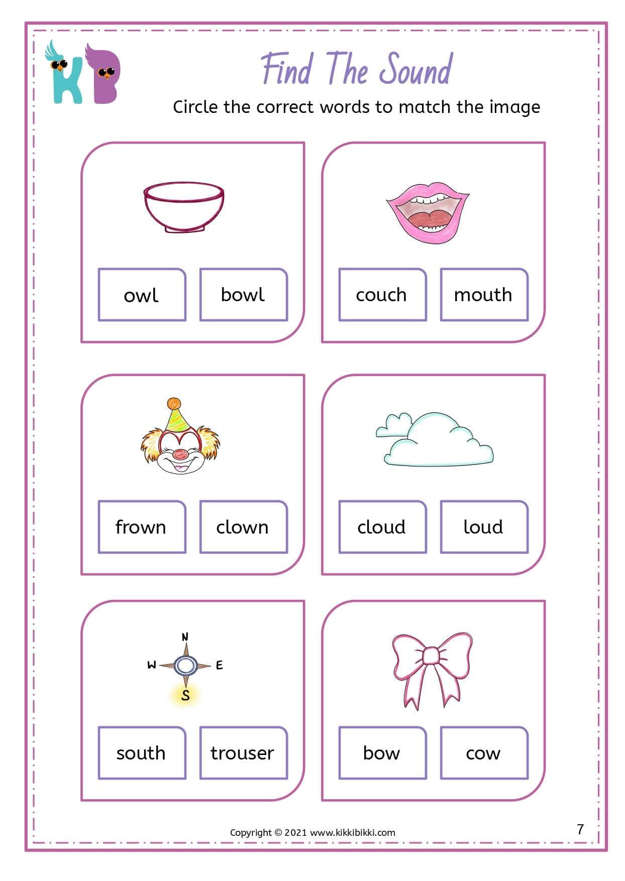 Find the Sound Worksheets for 'ou' and 'ow' Words"