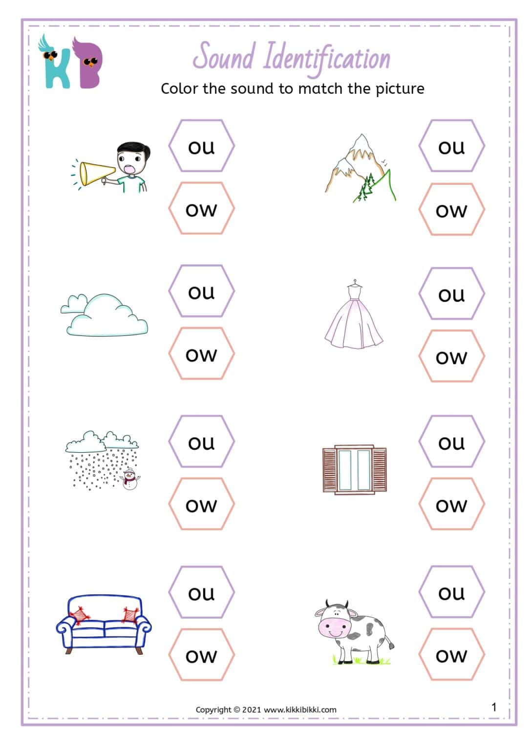 Vowel Diphthongs Sound Identification Worksheet
