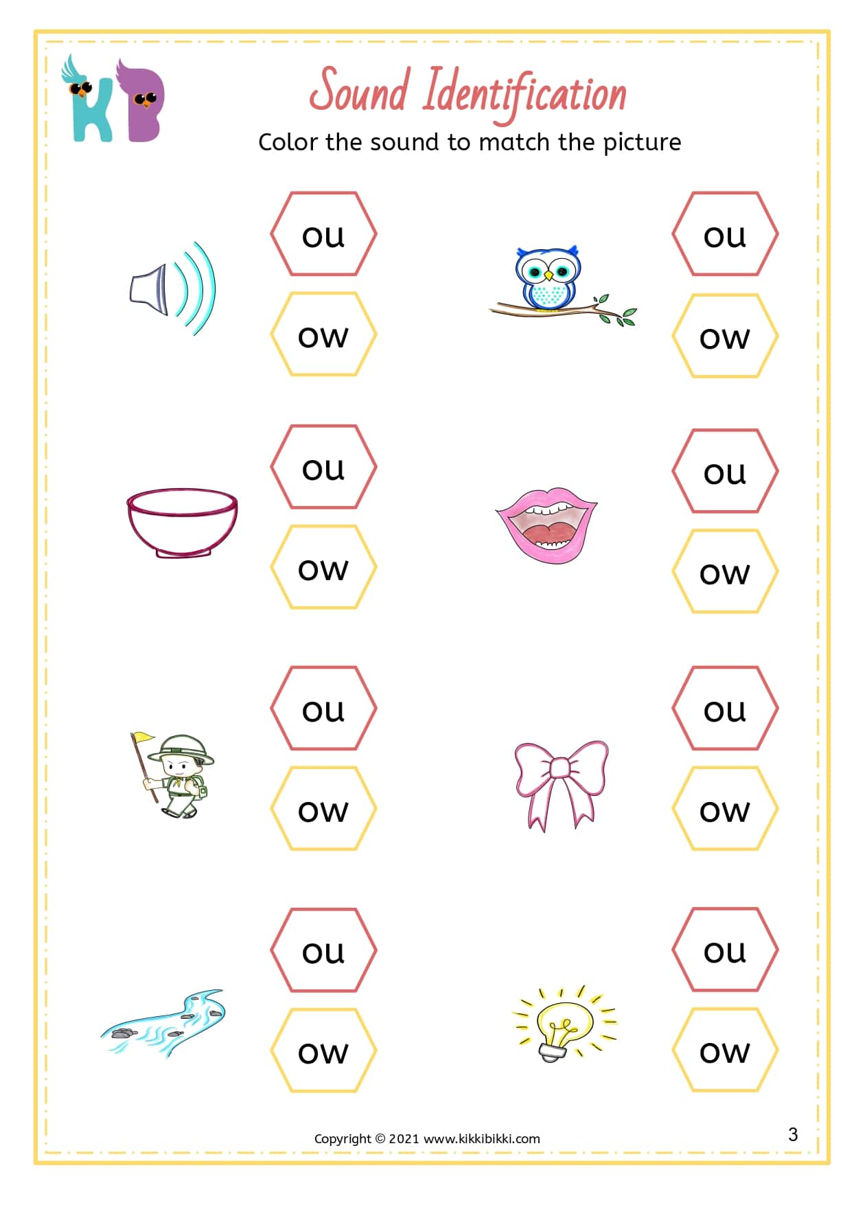 Vowel Diphthongs Sound Identification Worksheet