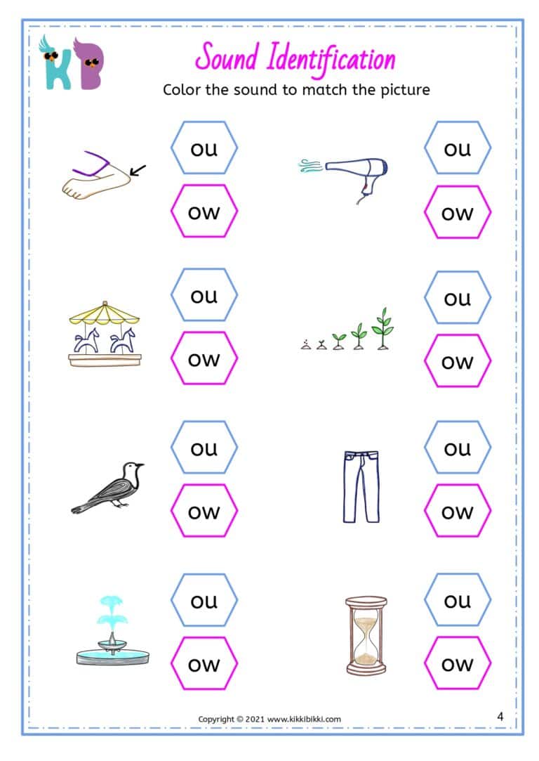 Vowel Diphthongs Sound Identification Worksheet