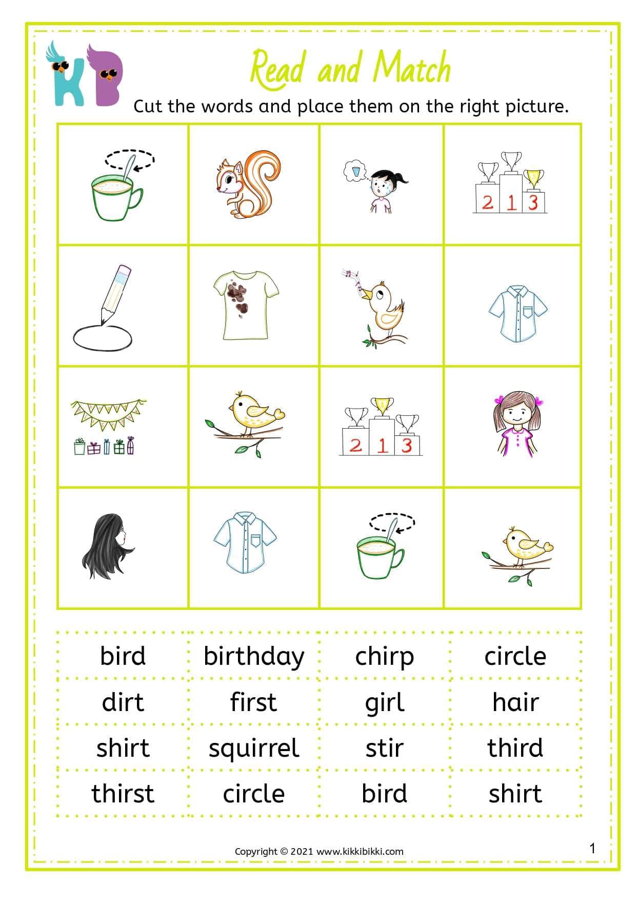Read and Match Worksheets: Introduction to IR Sound Family