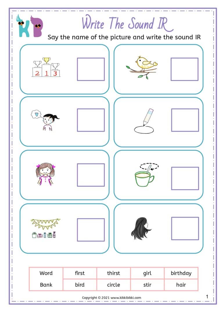Introduction to 'IR' Sound: Write the Sound Worksheets