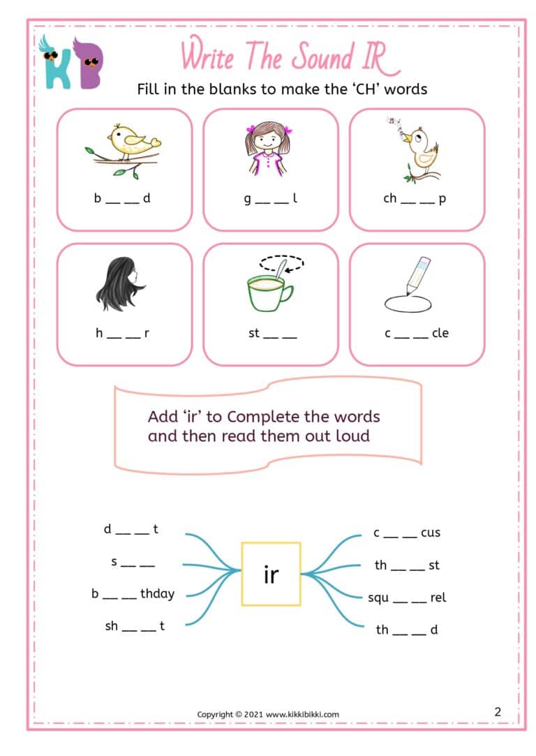 Introduction to 'IR' Sound: Write the Sound Worksheets