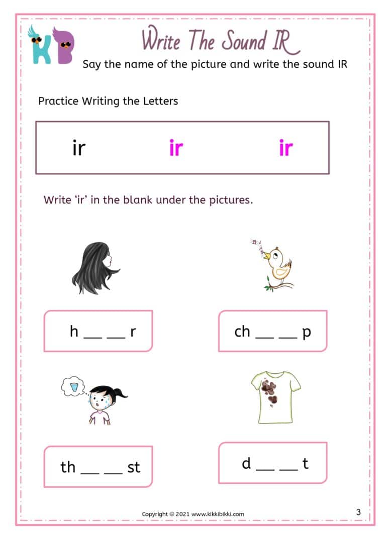 Introduction to 'IR' Sound: Write the Sound Worksheets