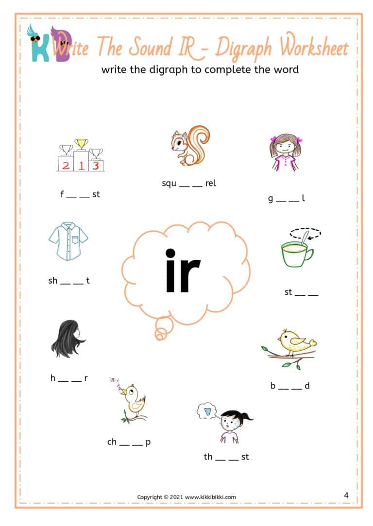 Introduction to 'IR' Sound: Write the Sound Worksheets
