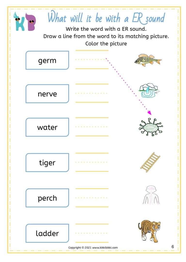 Exploring Vowel Digraphs: ER Sound Read and Match Worksheets