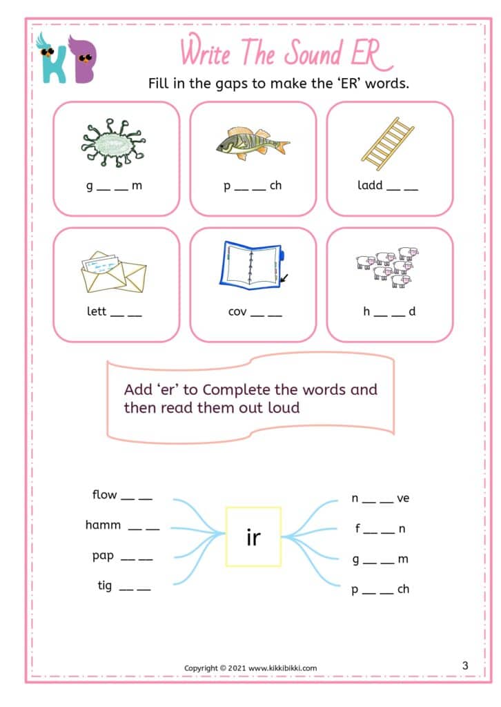 Introduction to 'ER' Sound - Write the Sound Worksheets