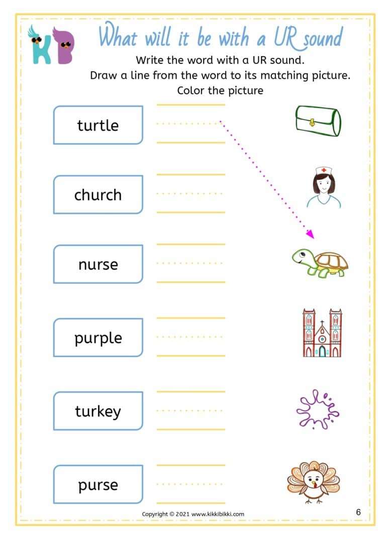 Introduction to 'UR' Sound - Read and Match Worksheets