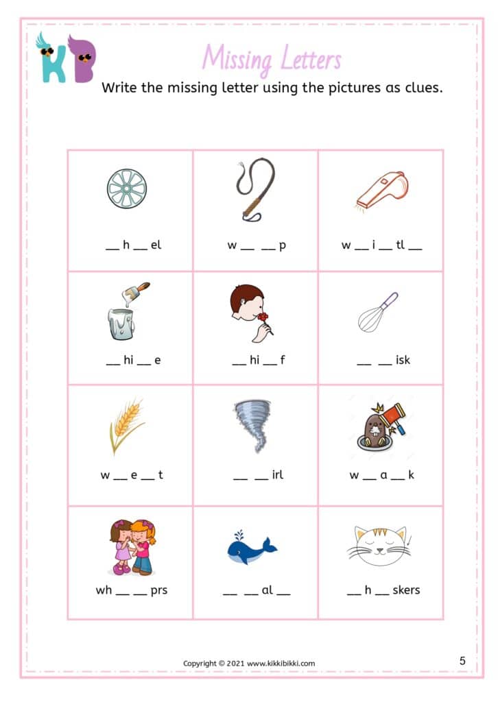 Phonics Fun: WH Sound Missing Letters Worksheet