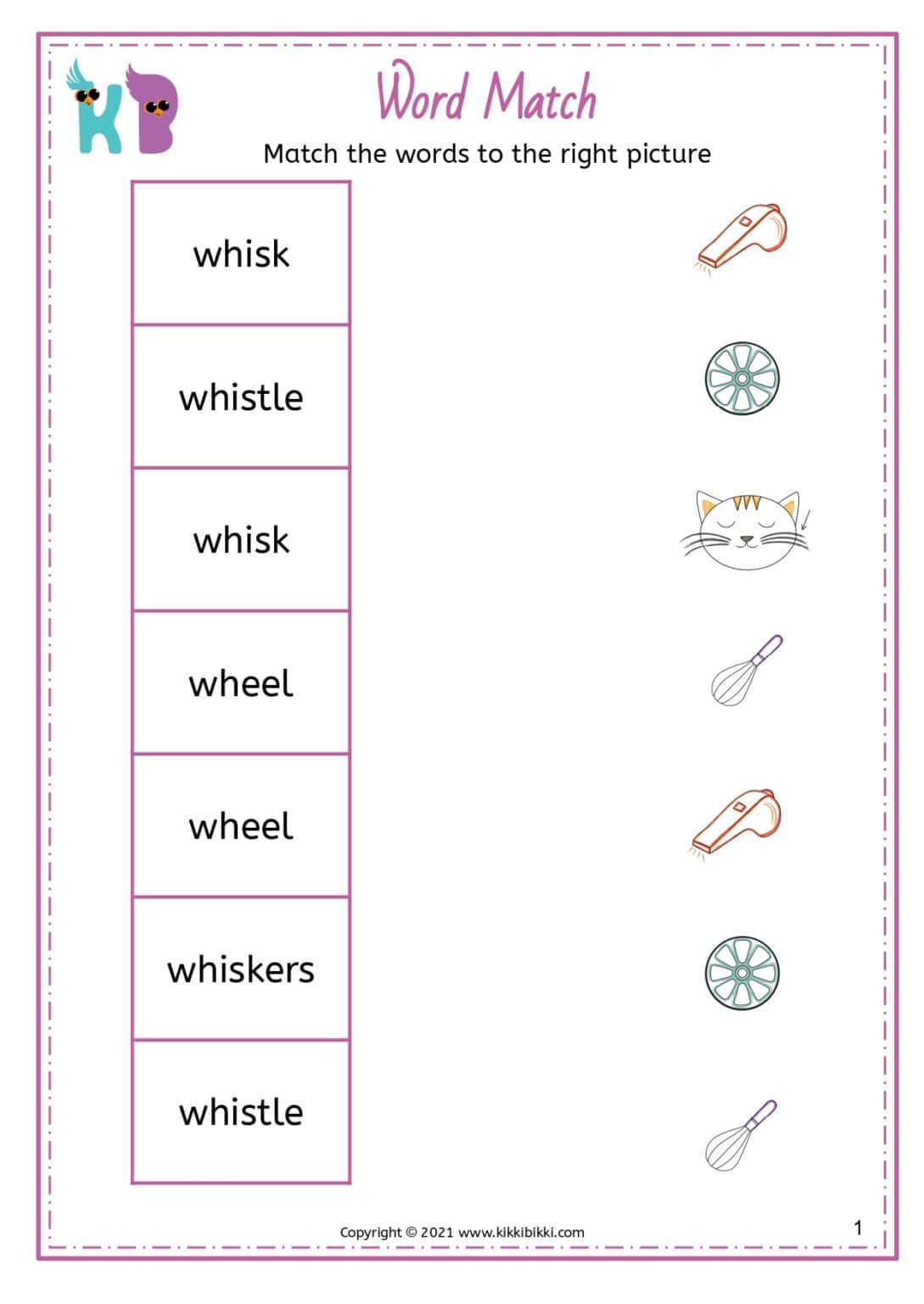 Phonics Adventure: WH Sound Word Match Worksheet