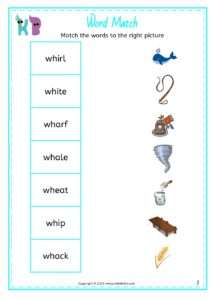 Phonics Adventure: WH Sound Word Match Worksheet