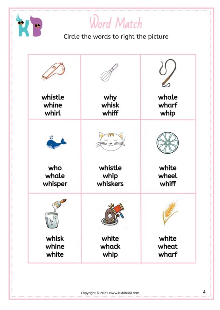 Phonics Adventure: WH Sound Word Match Worksheet