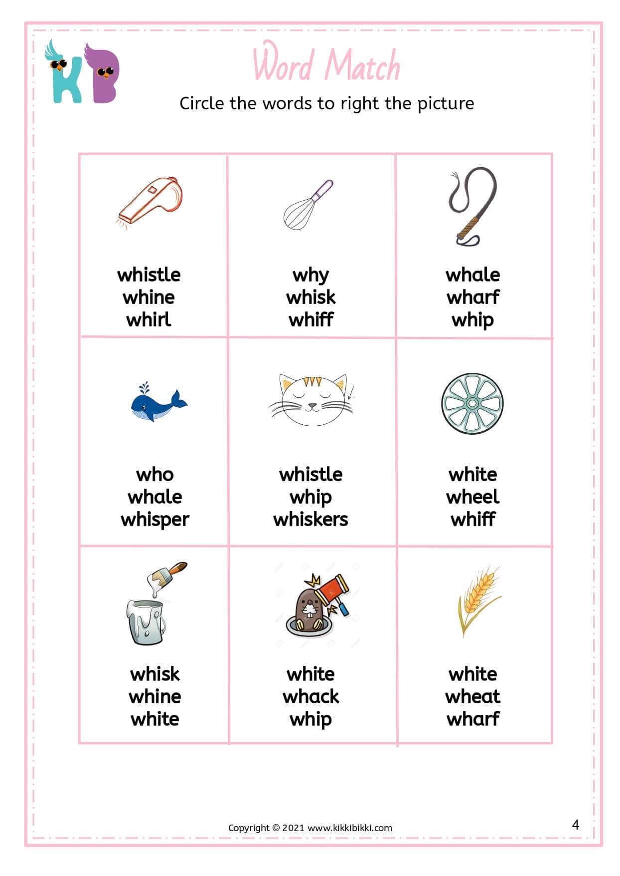 Phonics Adventure: WH Sound Word Match Worksheet