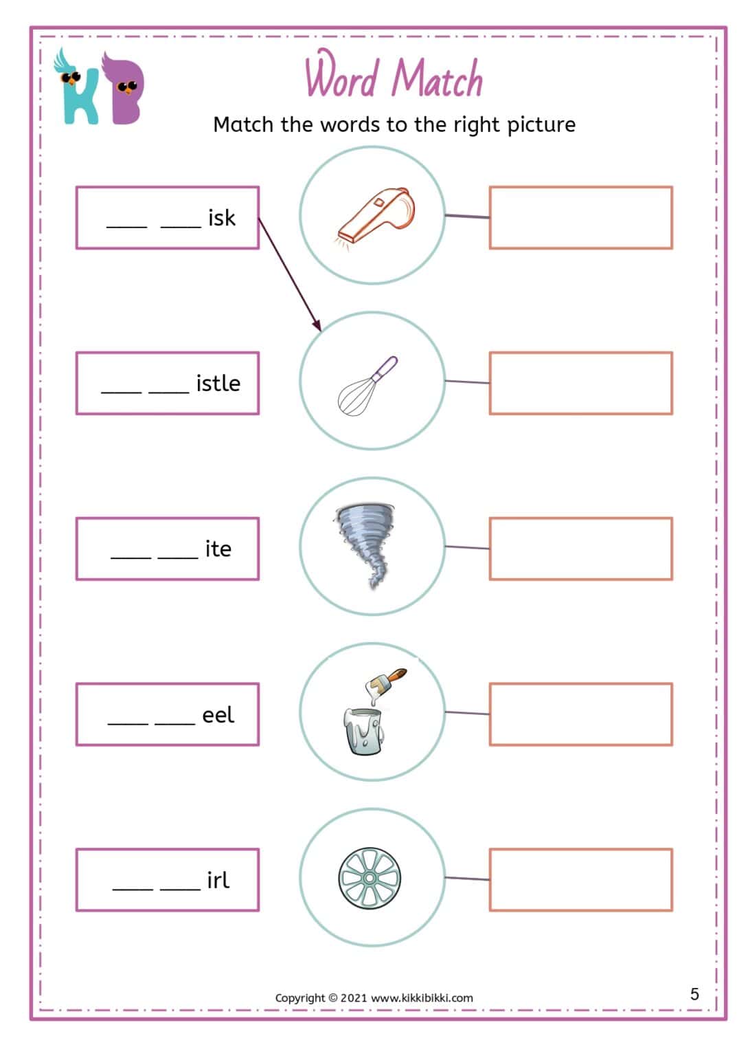 Phonics Adventure: WH Sound Word Match Worksheet