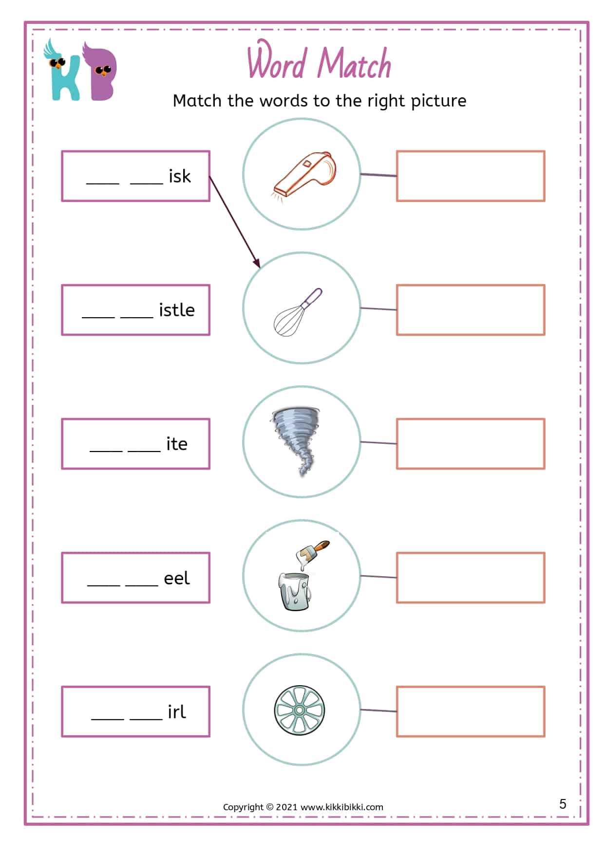 Phonics Adventure: WH Sound Word Match Worksheet
