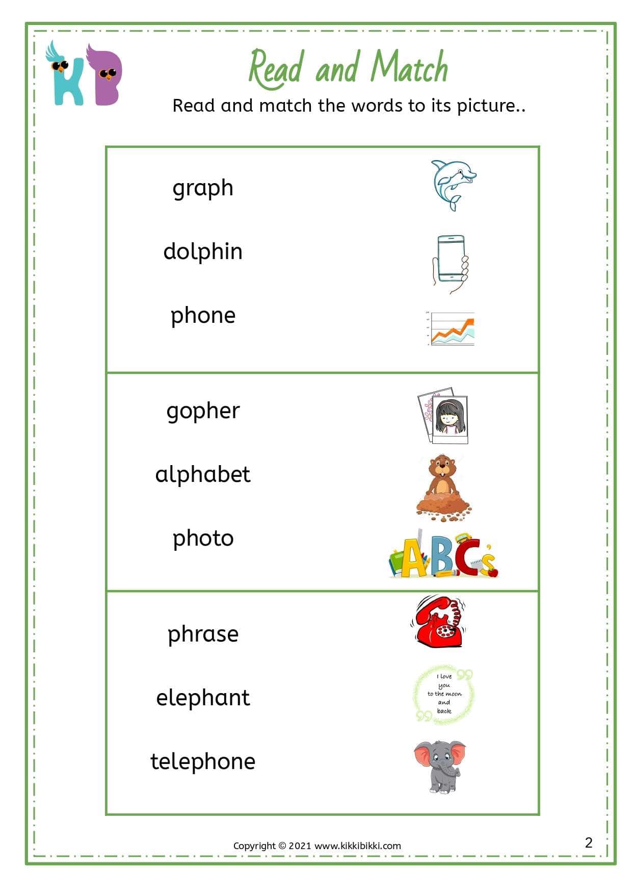 Discovering the 'PH' Sound: Read and Match Worksheets