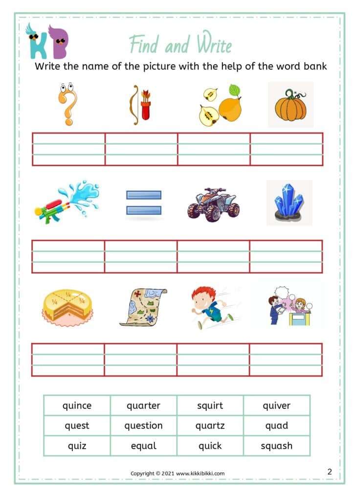 Introduction to 'qu' Sound - Find and Write Worksheets