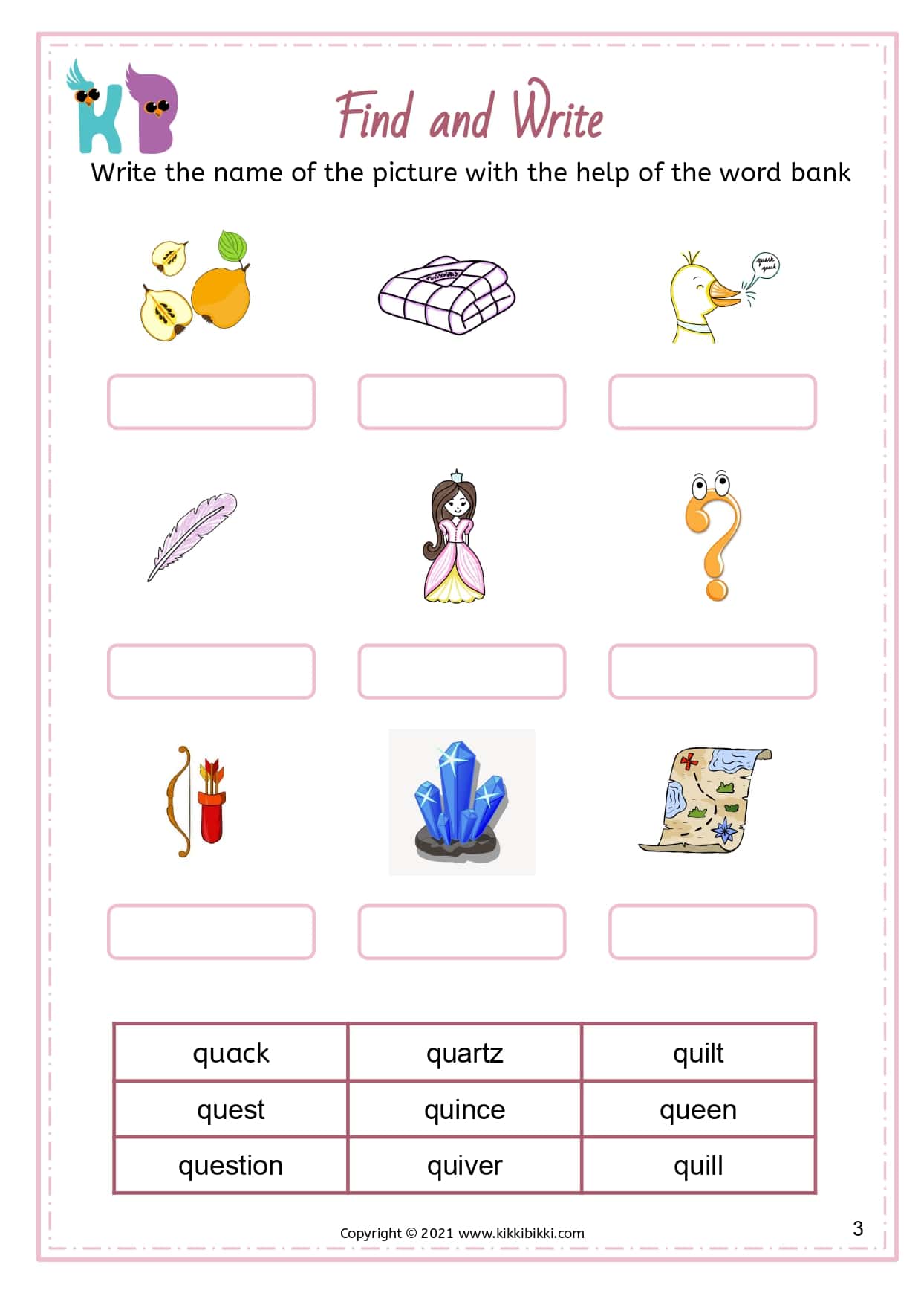 Introduction to 'qu' Sound - Find and Write Worksheets