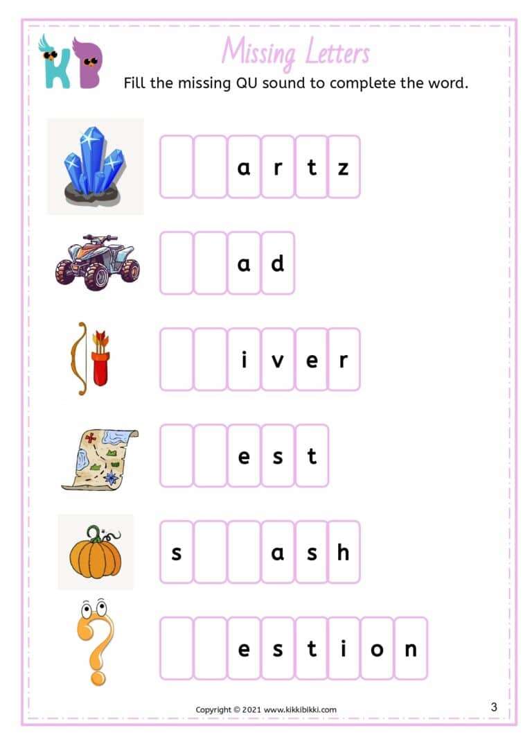 Introduction to 'qu' Sound - Missing Letters Worksheets