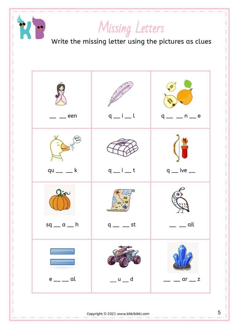 Introduction to 'qu' Sound - Missing Letters Worksheets