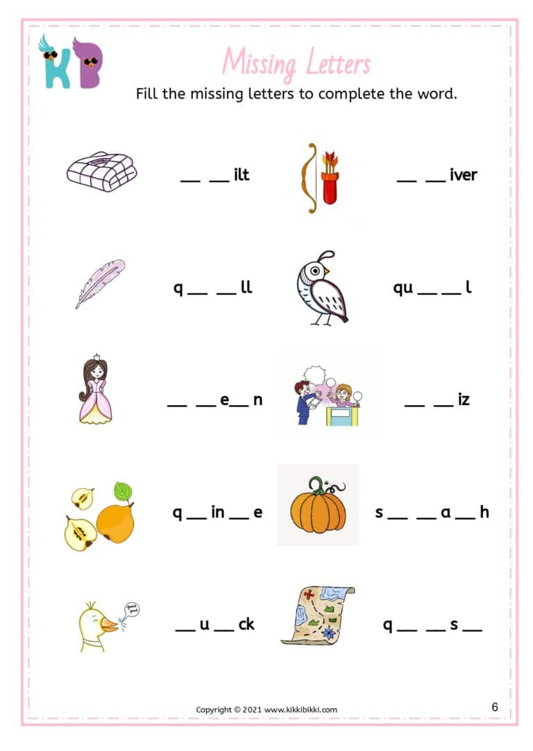 Introduction to 'qu' Sound - Missing Letters Worksheets