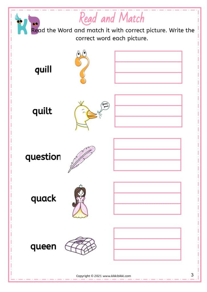 Introduction to 'qu' Sound - Read and Match Sound Worksheets