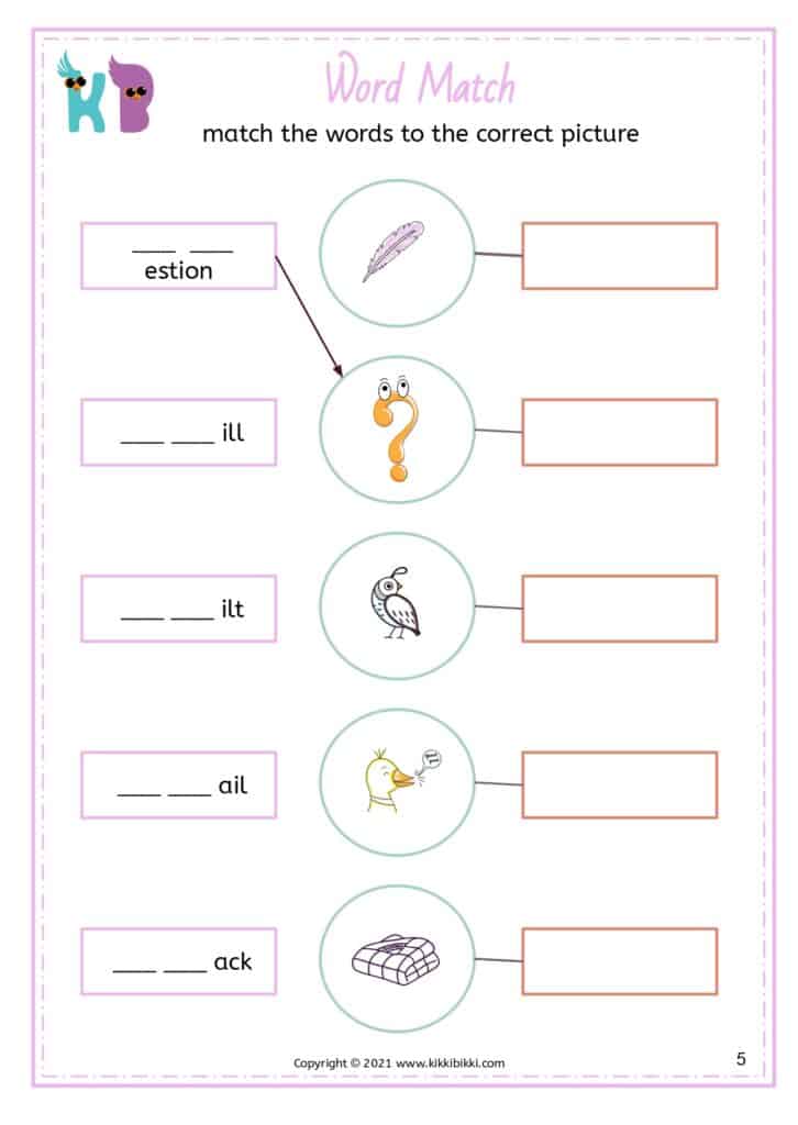 Introduction to 'qu' Sound - Word Match Sound Worksheets