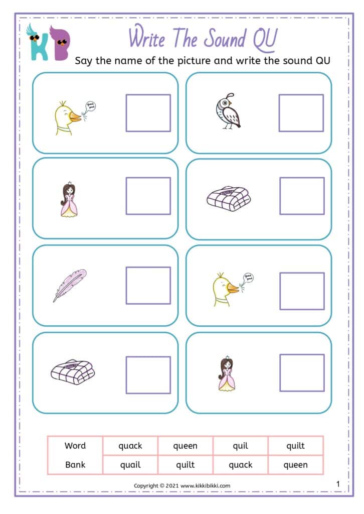 Introduction to 'QU' Sound - Write the Sound Worksheets