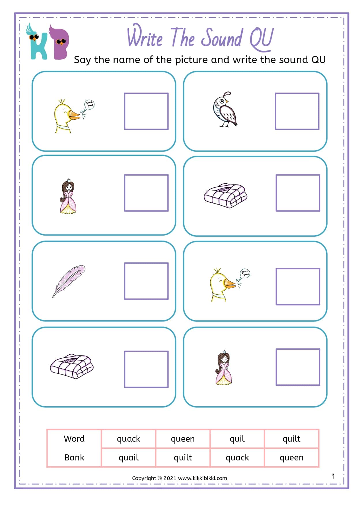 Introduction to 'QU' Sound - Write the Sound Worksheets