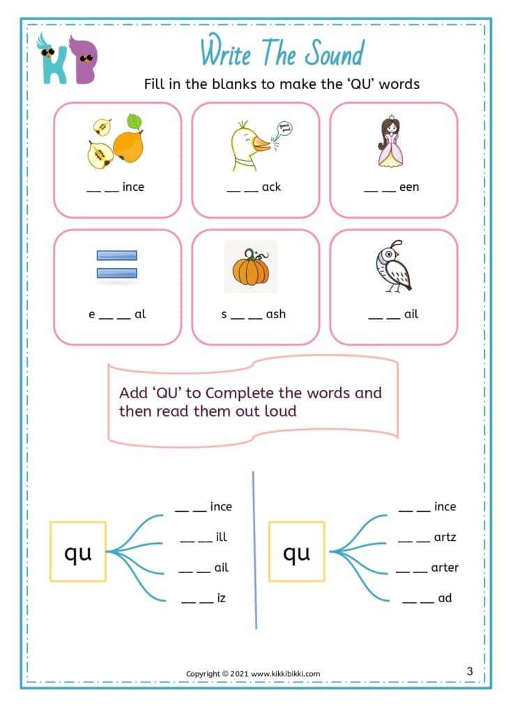 Introduction to 'QU' Sound - Write the Sound Worksheets