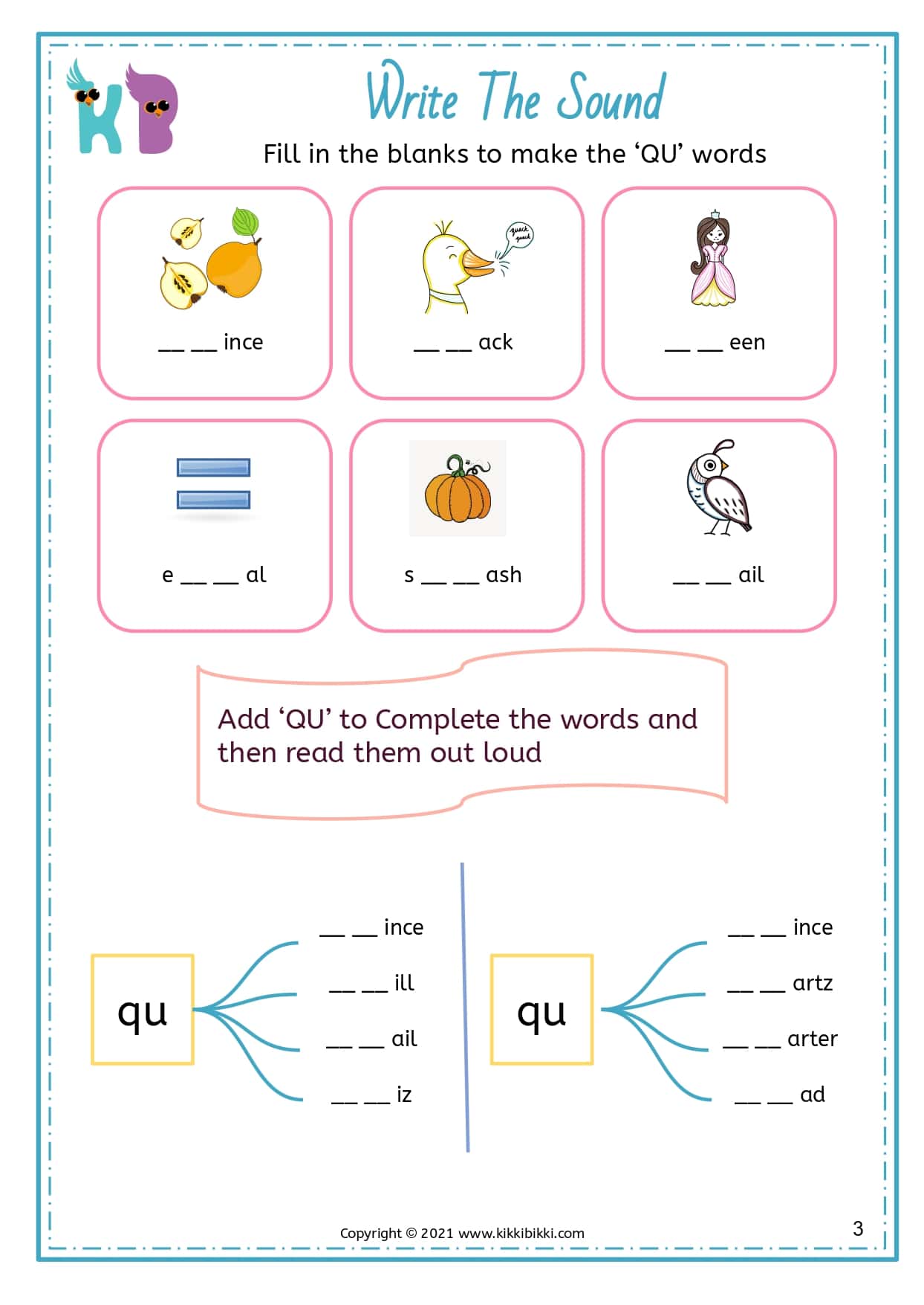 Introduction to 'QU' Sound - Write the Sound Worksheets