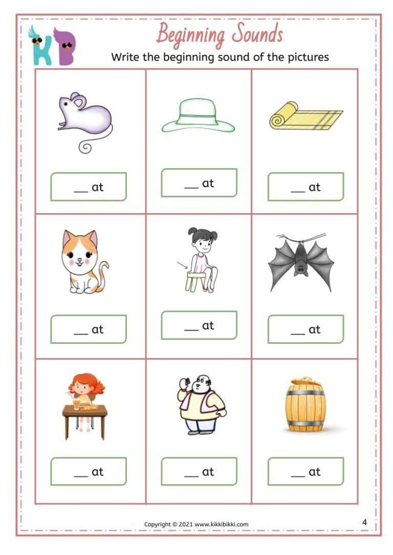 CVC AT Word Family - Beginning Sounds Worksheets