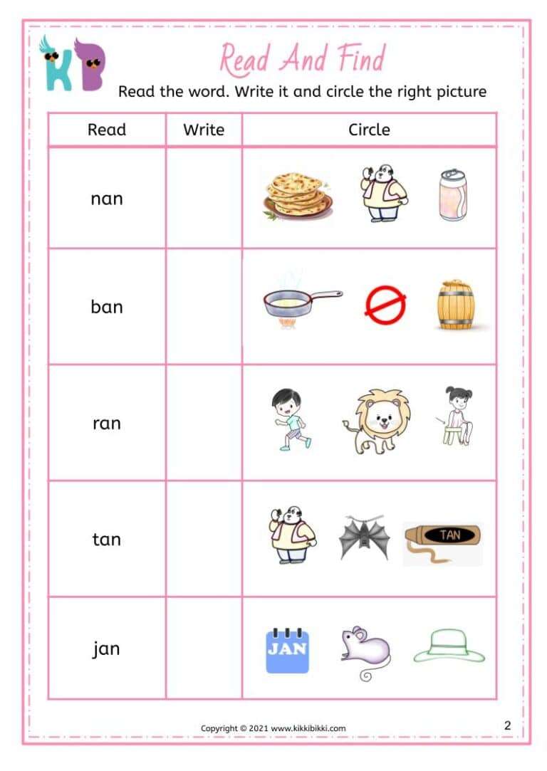 CVC AN Word Family - Read and Find Worksheets