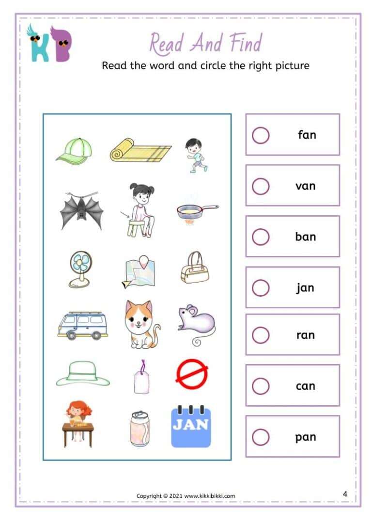 CVC AN Word Family - Read and Find Worksheets