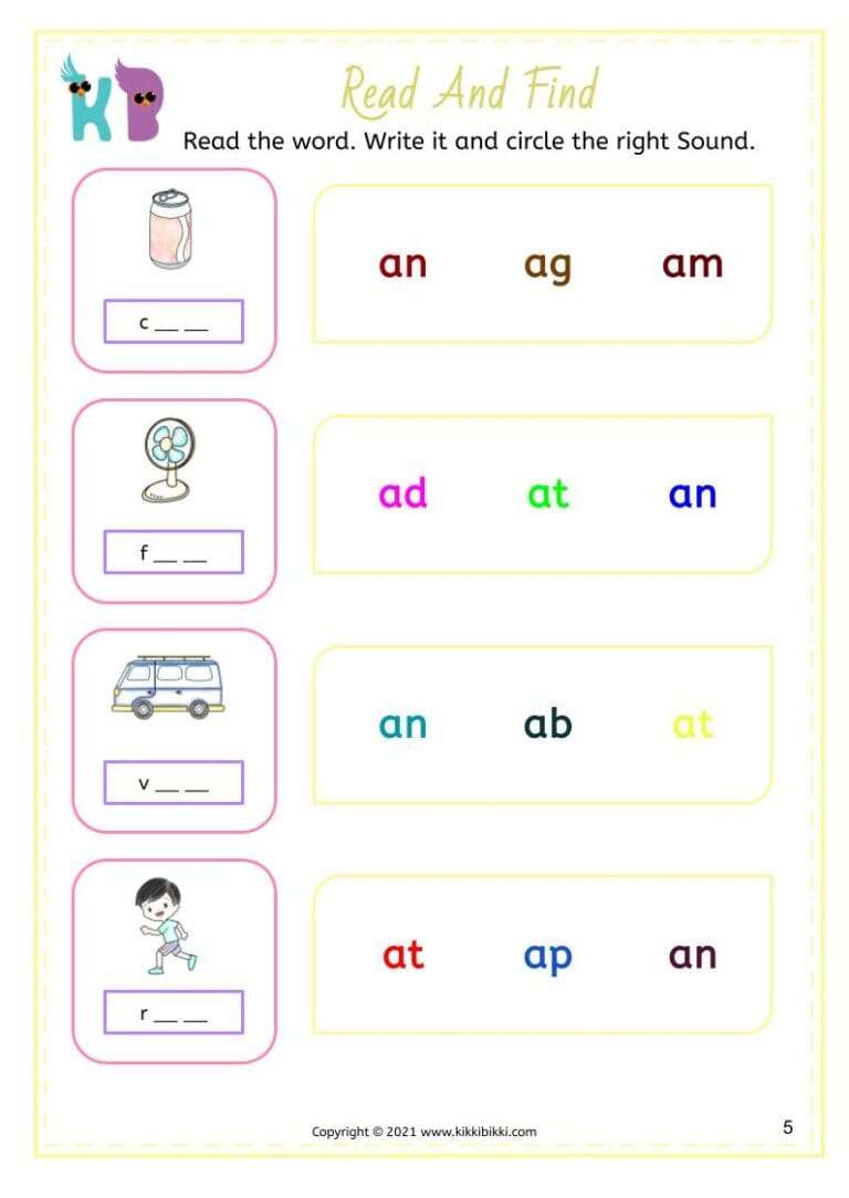 CVC AN Word Family - Read and Find Worksheets