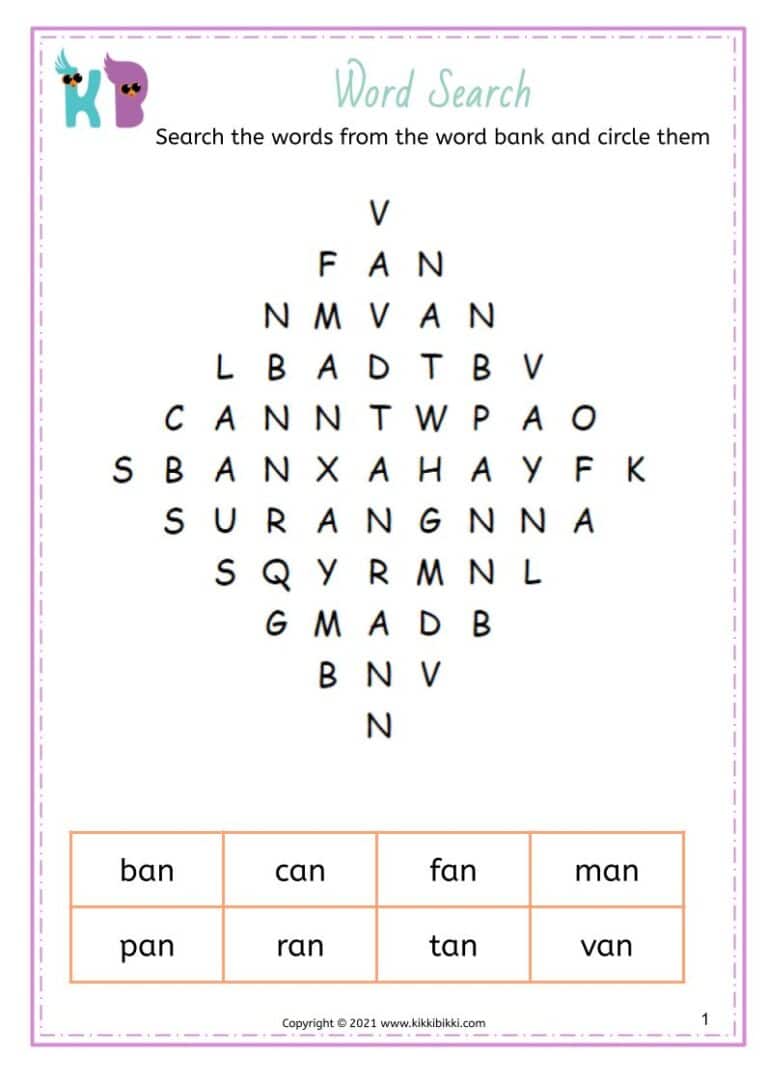 CVC AN Word Family: Fun Word Search Worksheets