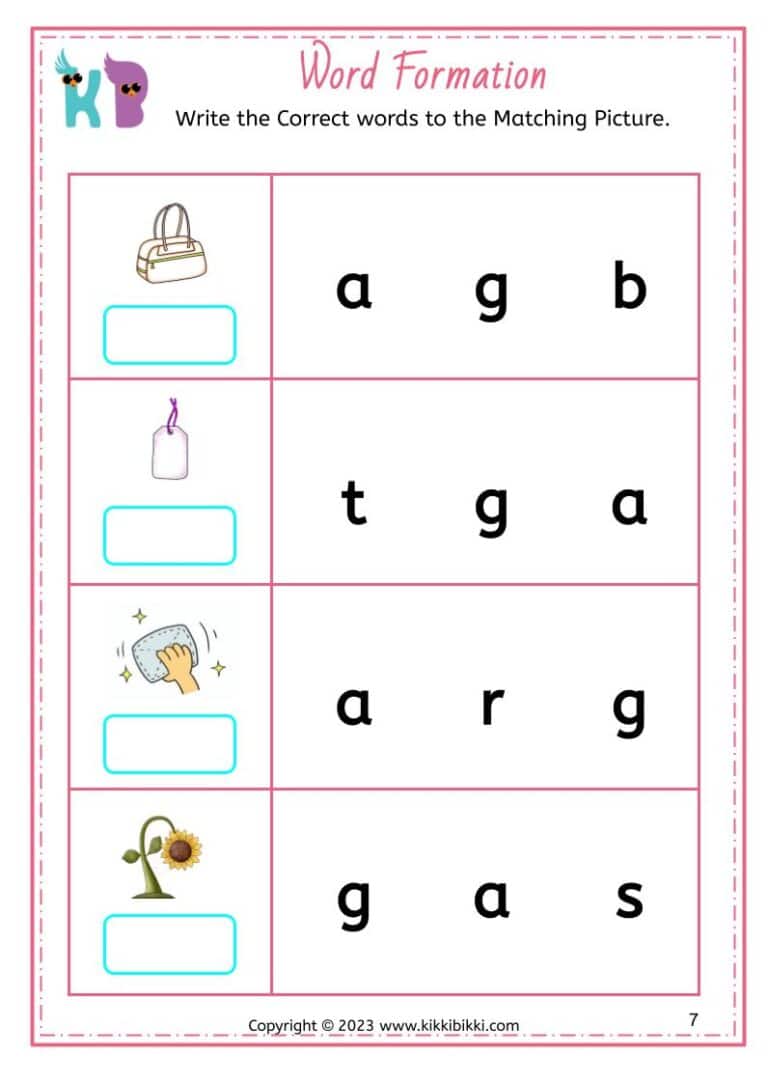 "Exploring the 'AG' Word Family: Word Formation Worksheets"